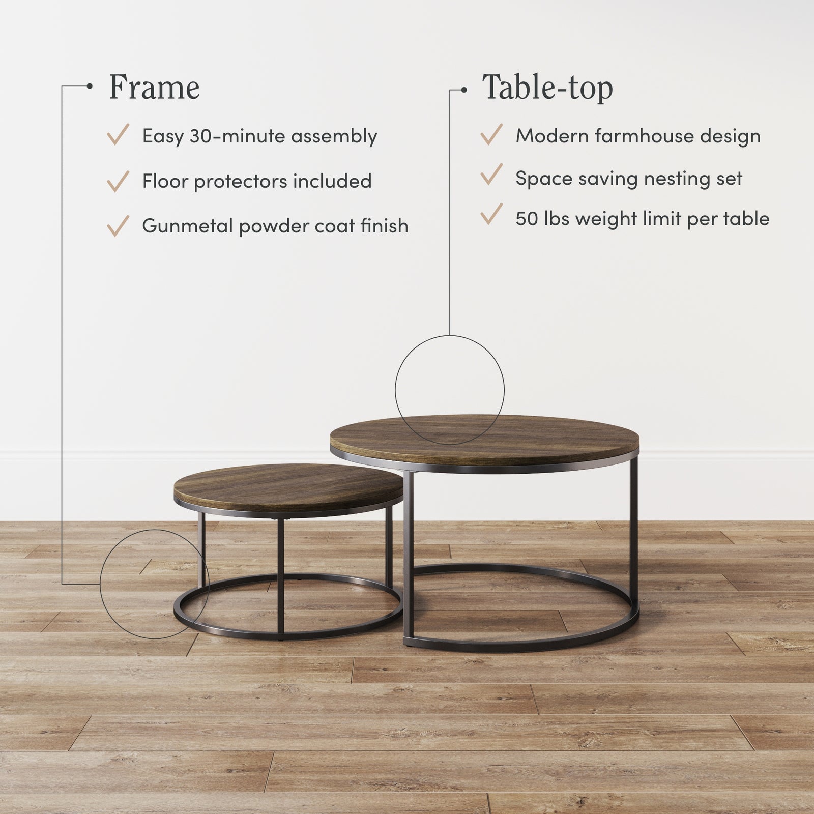 Stella Round Reclaimed Oak Coffee Table Metal Frame | Nathan James