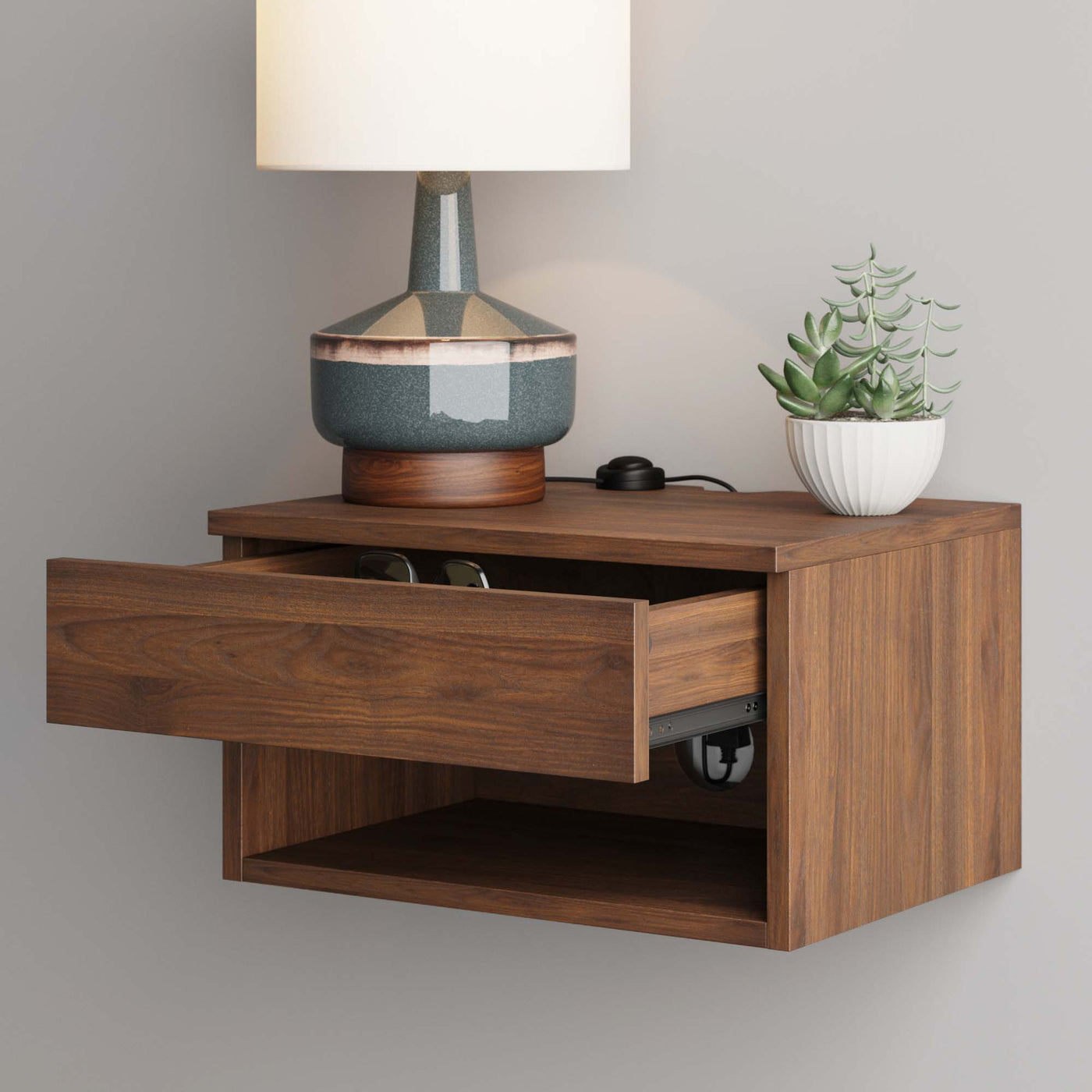 Jackson Wood Floating Nightstand Open Shelf Walnut | Nathan James