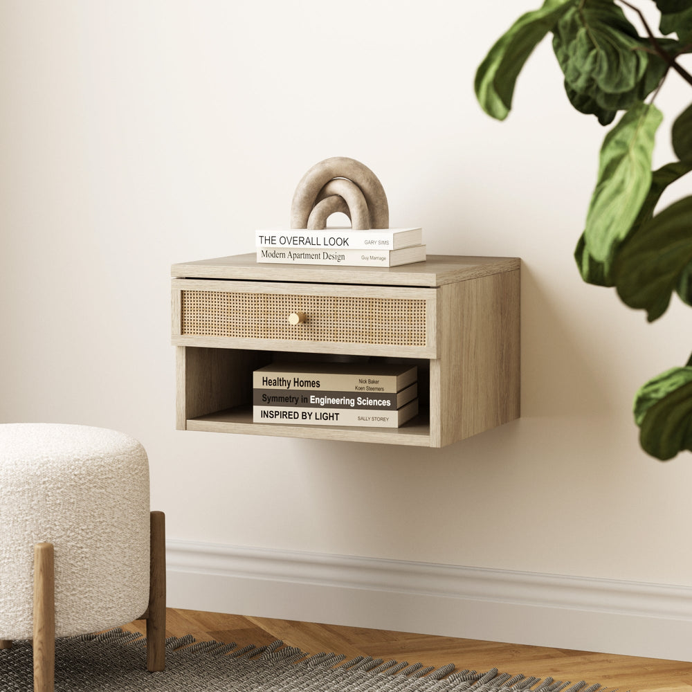 Jackson Wood Floating Nightstand Open Shelf Light Oak | Nathan James