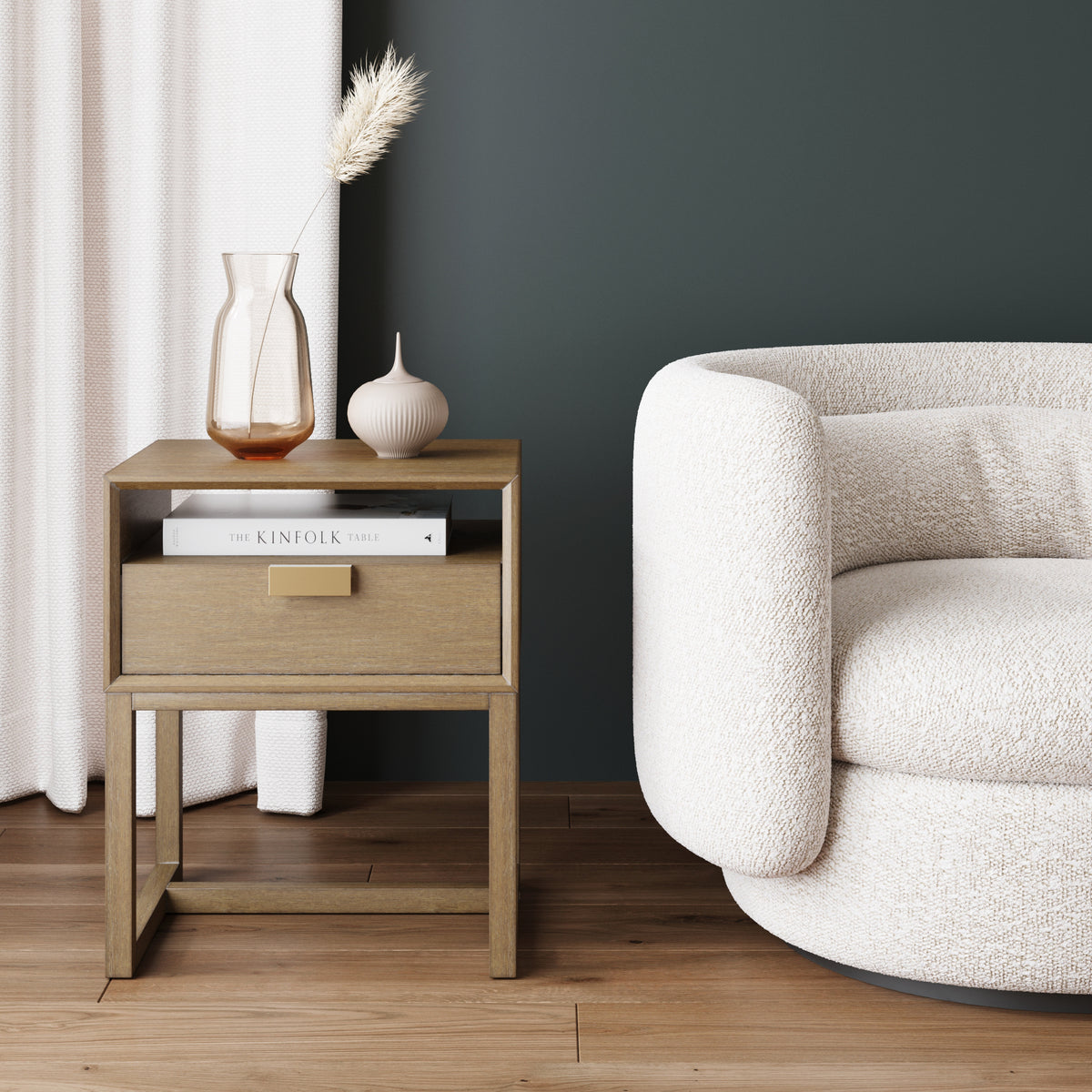 Luke Modern Light Brown Nightstand with Drawer Set of 2 | Nathan James