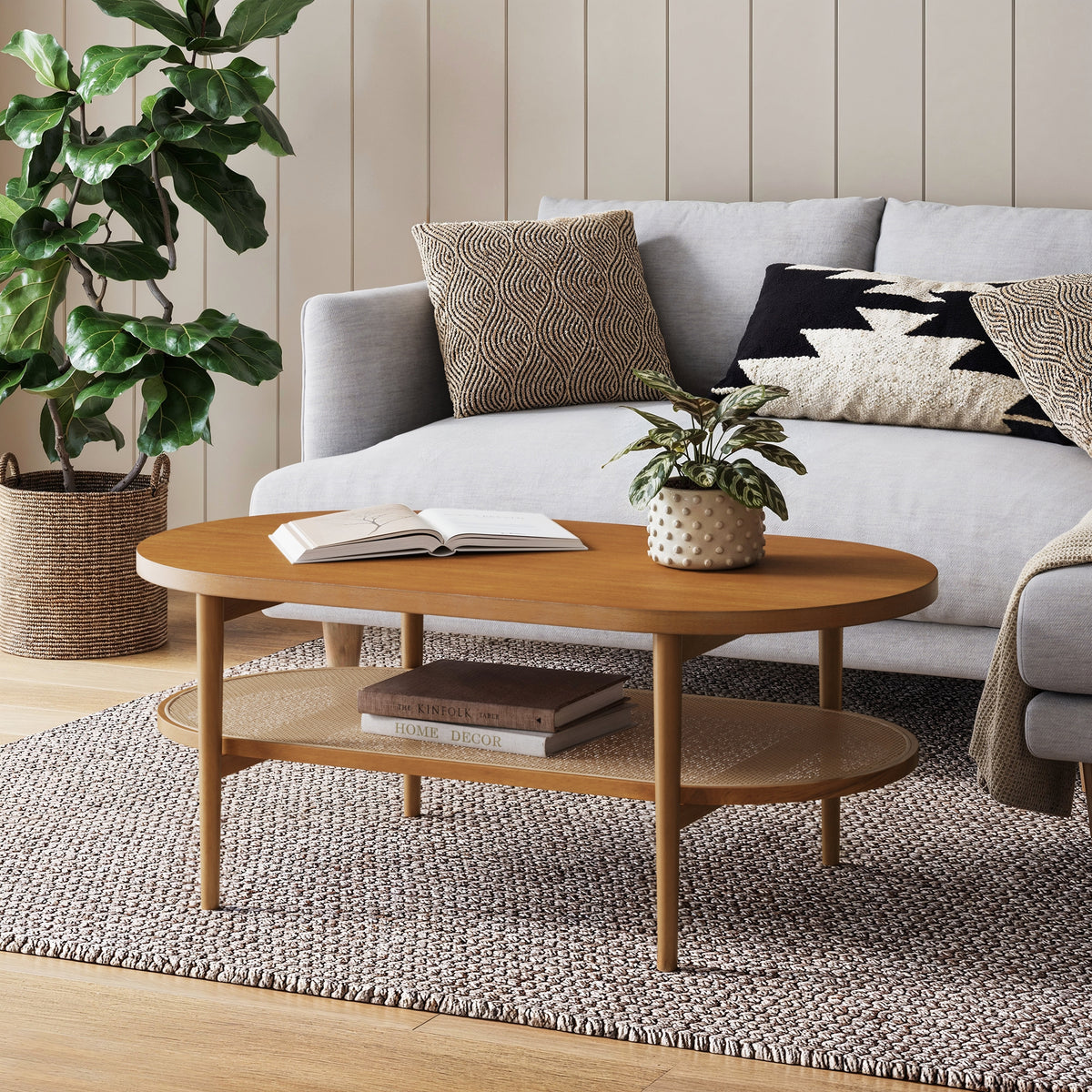 Sonia Wood & Rattan Oval Bohemian Coffee Table Acacia | Nathan James