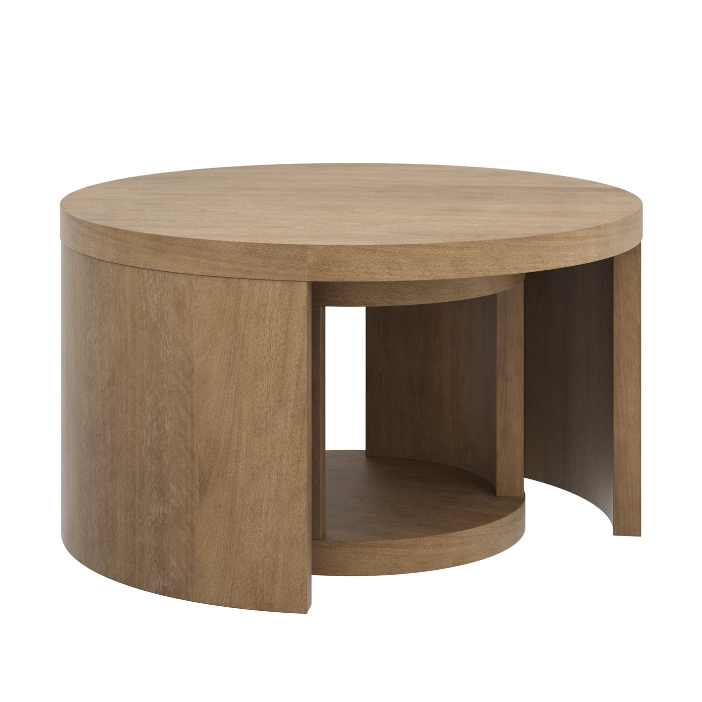 Uchu Round Wood Nesting Coffee Table Set Light Brown | Nathan James