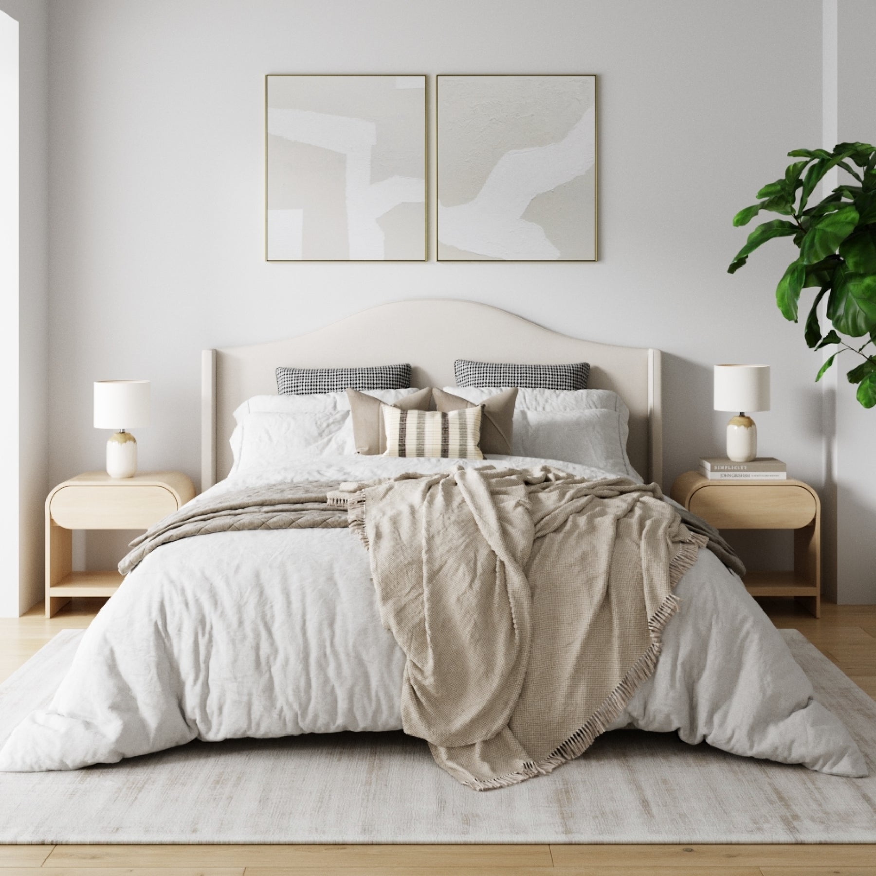 Iris Mid Century Modern Arched Nightstand Oak Set of 2 | Nathan James