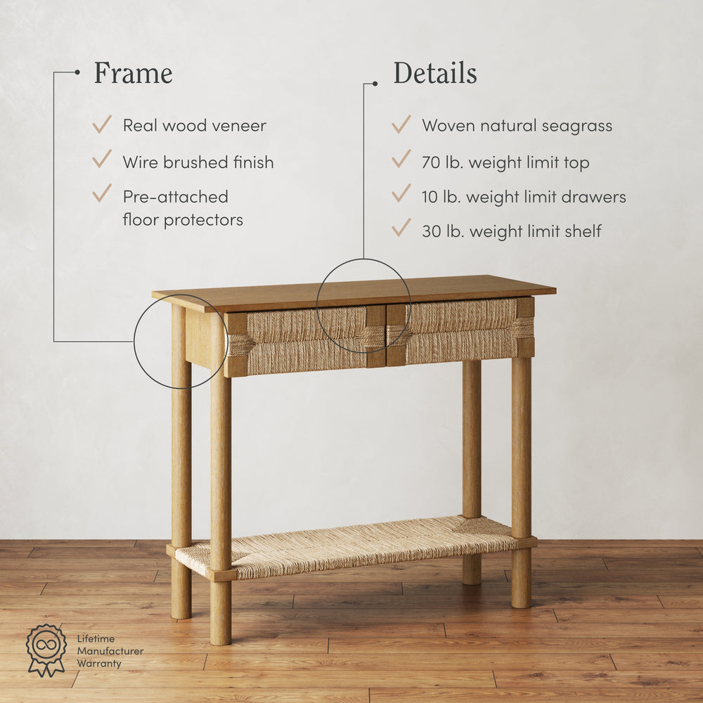 Beacon Boho Seagrass & Wood Light Brown Console Table | Nathan James