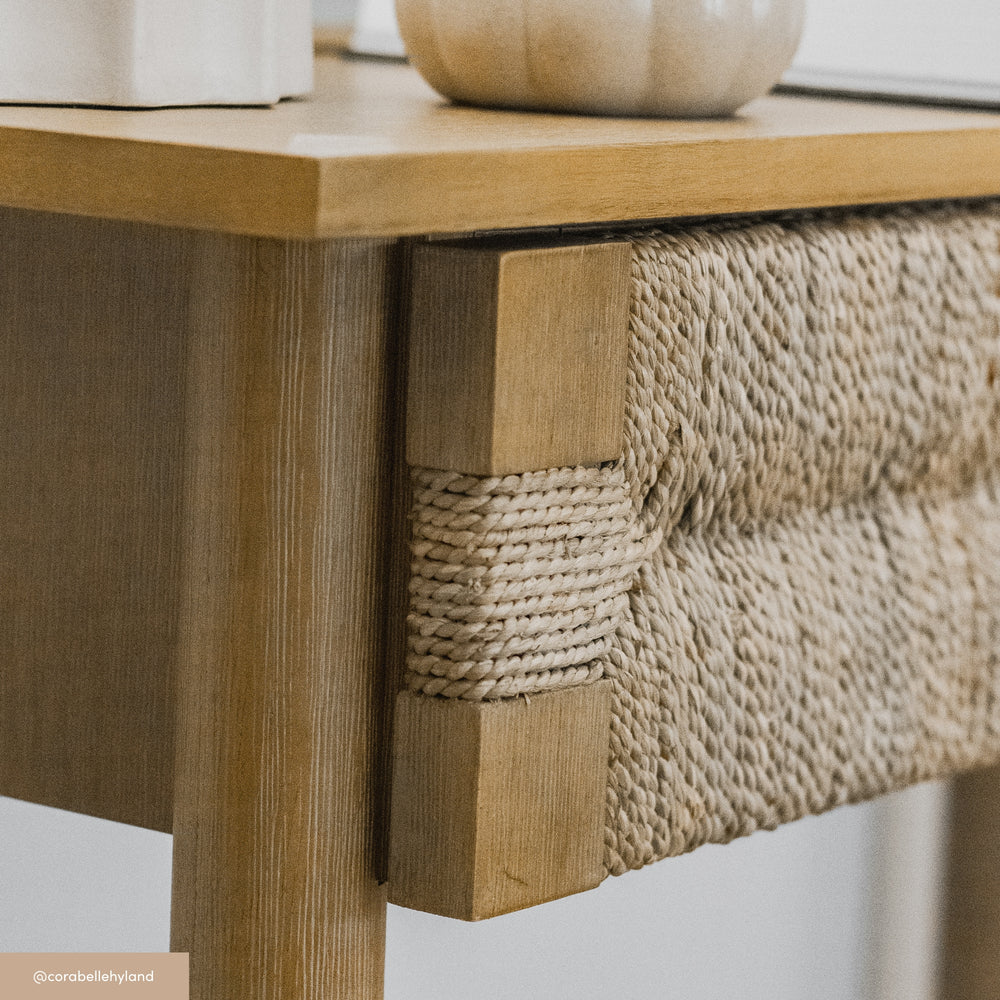 Beacon Boho Seagrass & Wood Light Brown Console Table | Nathan James