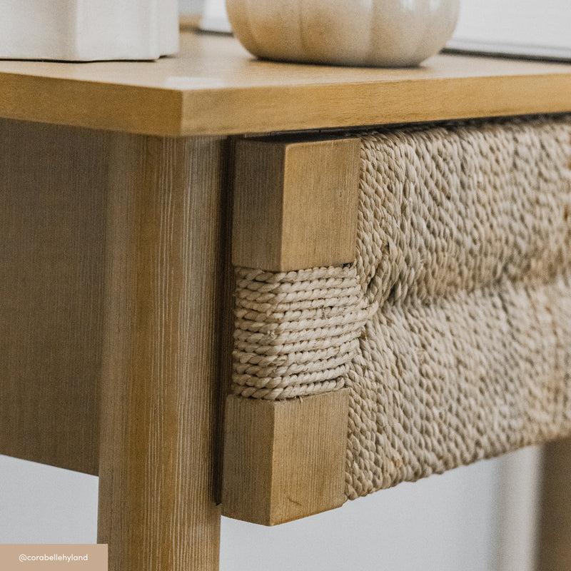 Beacon Boho Seagrass & Wood Light Brown Console Table | Nathan James