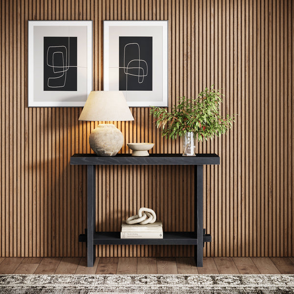 Virgo Modern Farmhouse Wood Console Table Black Oak | Nathan James