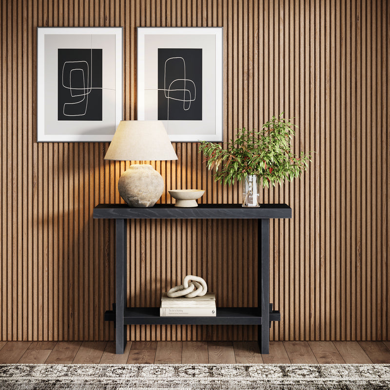 Virgo Modern Farmhouse Wood Console Table Black Oak | Nathan James