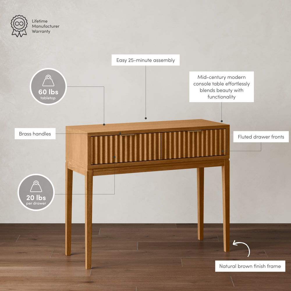 Wood Fluted Storage Console Sofa Table Warm Pine | Nathan James