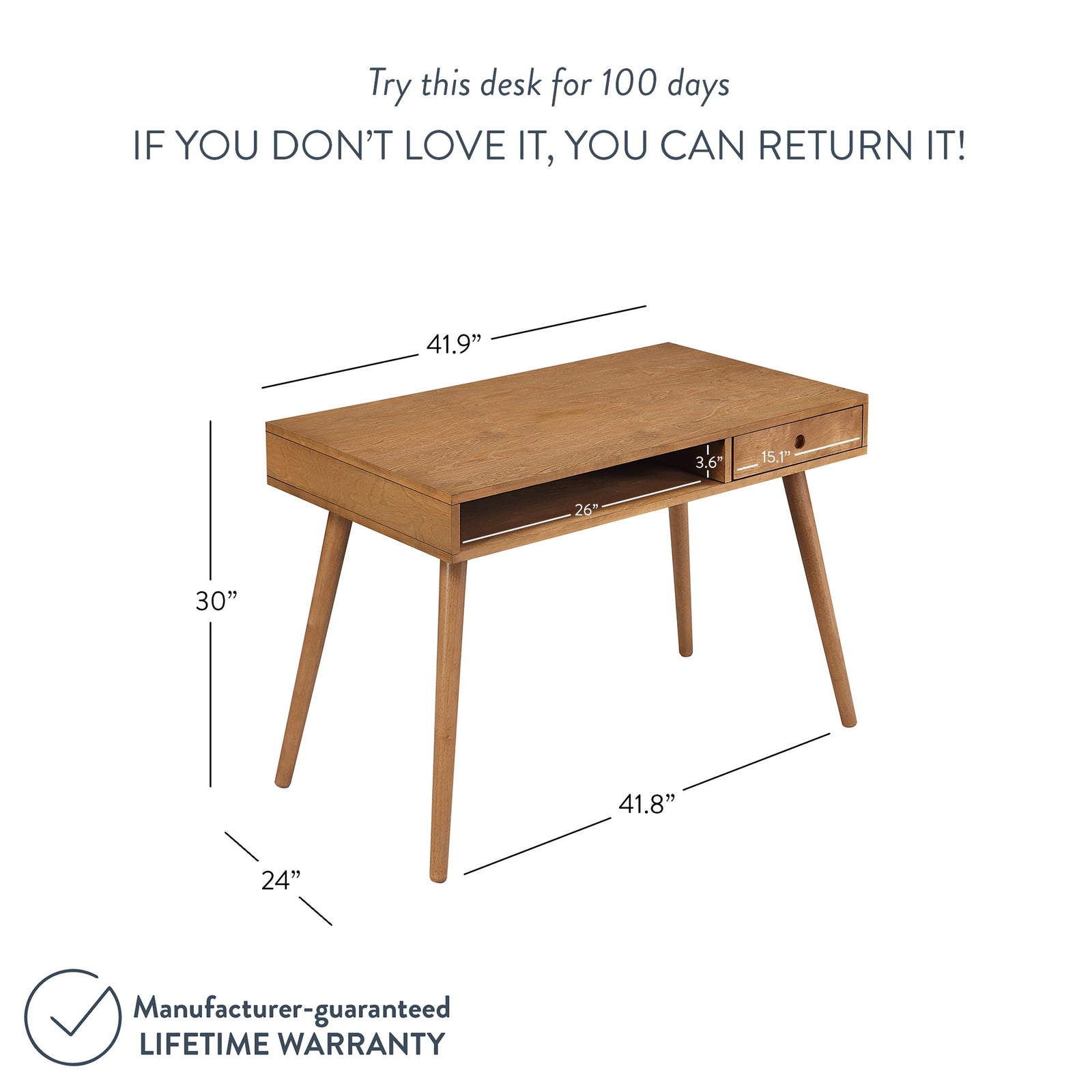Parker Mid Century Modern Wood Acacia Desk with Drawer | Nathan James