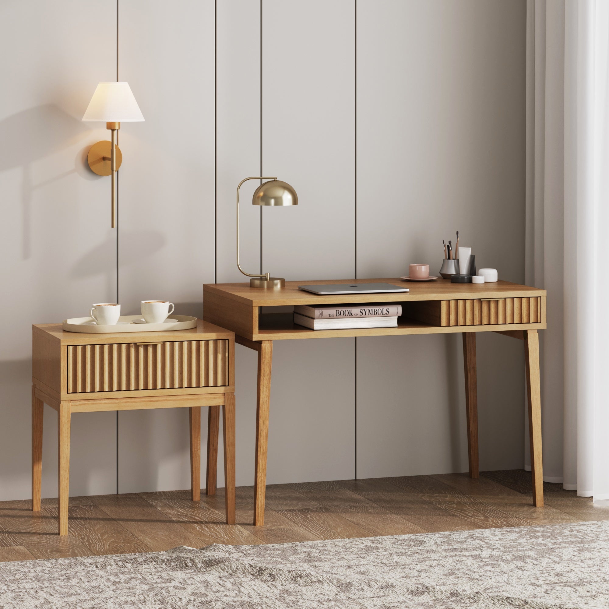 Jasper Solid Wood Fluted Desk & Nightstand Set | Nathan James