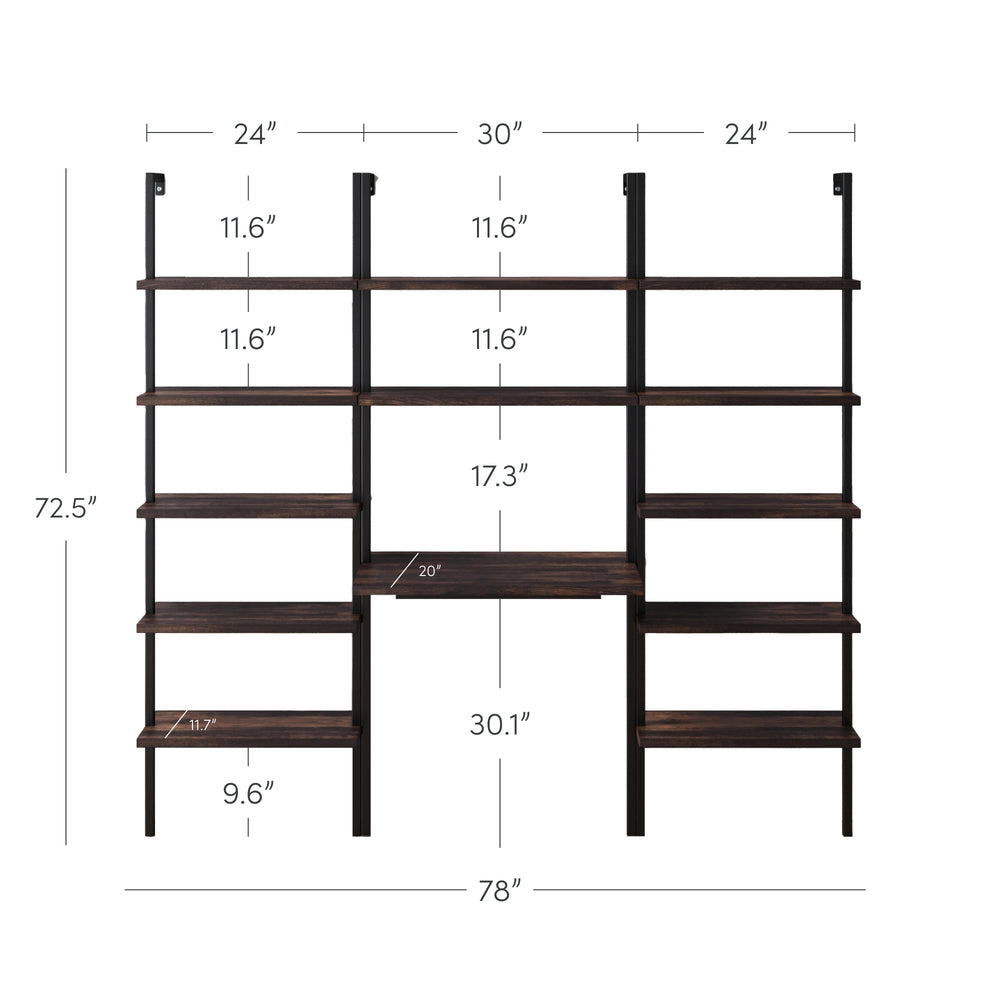 Theo Wood & Metal Wall Mount Office Desk Set Nutmeg | Nathan James