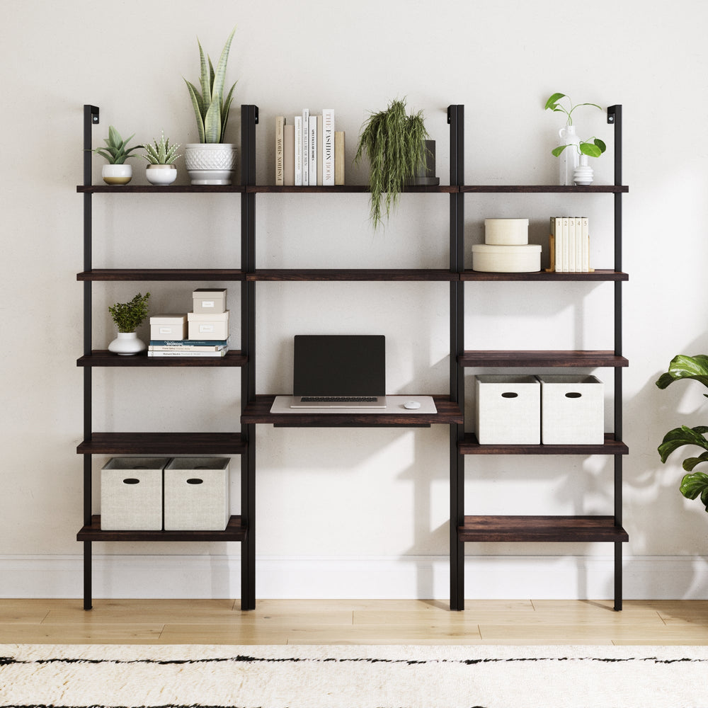Theo Wood & Metal Wall Mount Office Desk Set Nutmeg | Nathan James