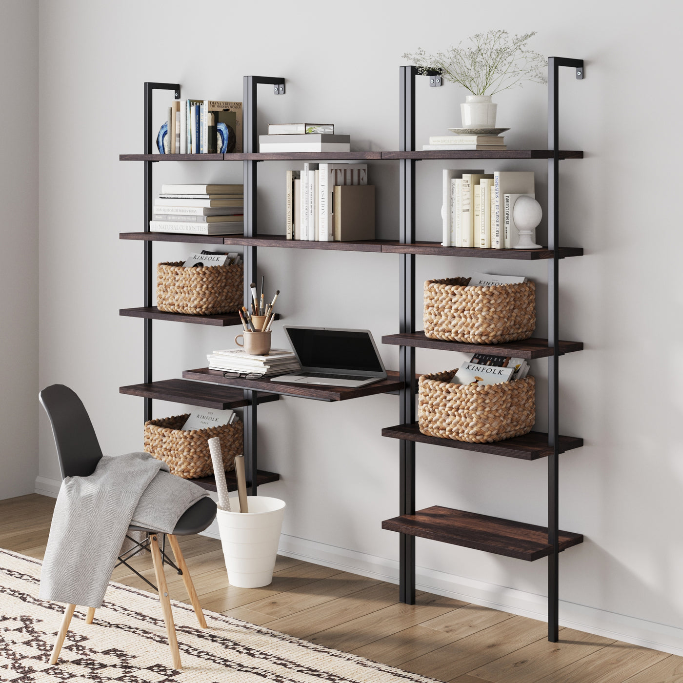 Theo Wood & Metal Wall Mount Office Desk Set Nutmeg | Nathan James