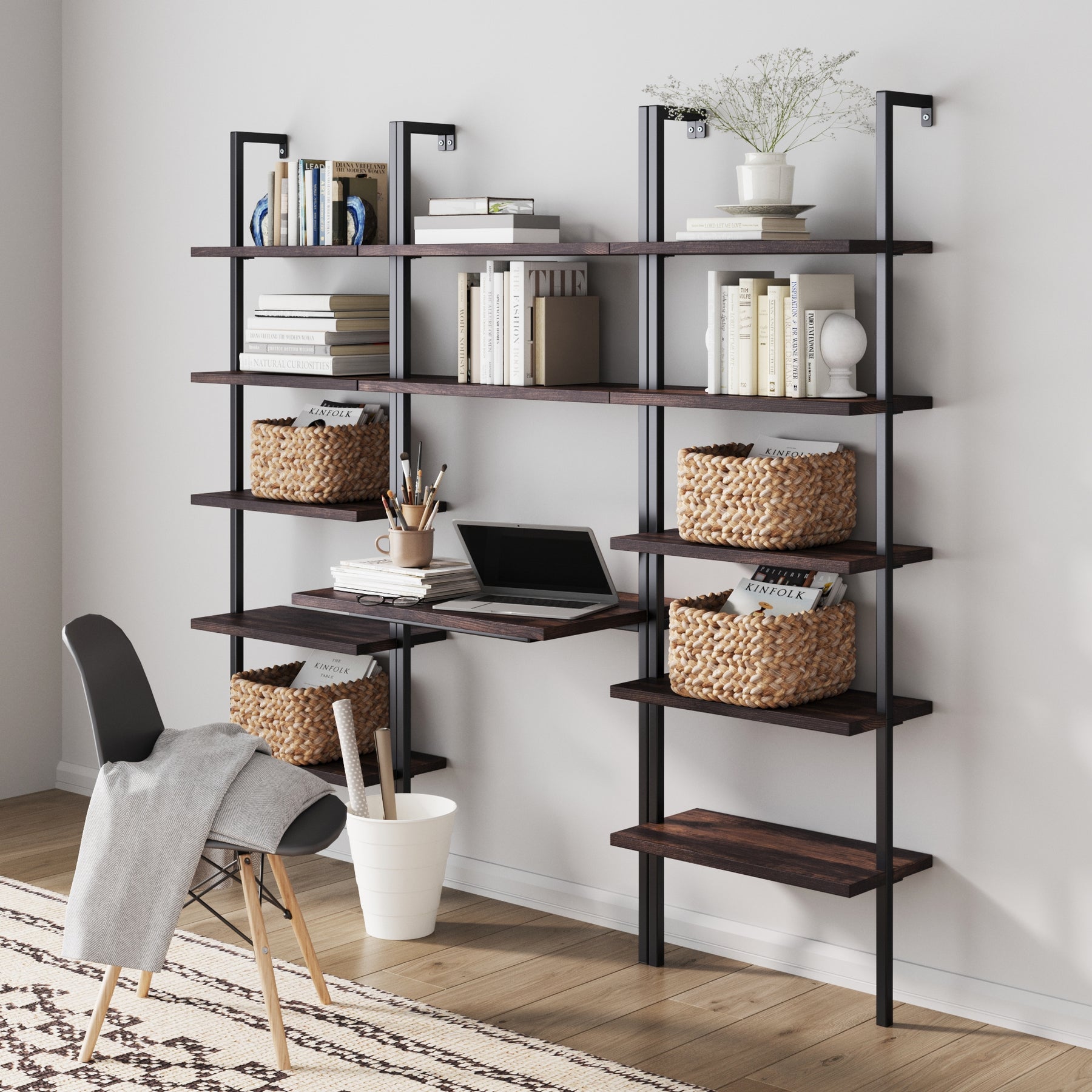 Theo Wood & Metal Wall Mount Office Desk Set Nutmeg | Nathan James