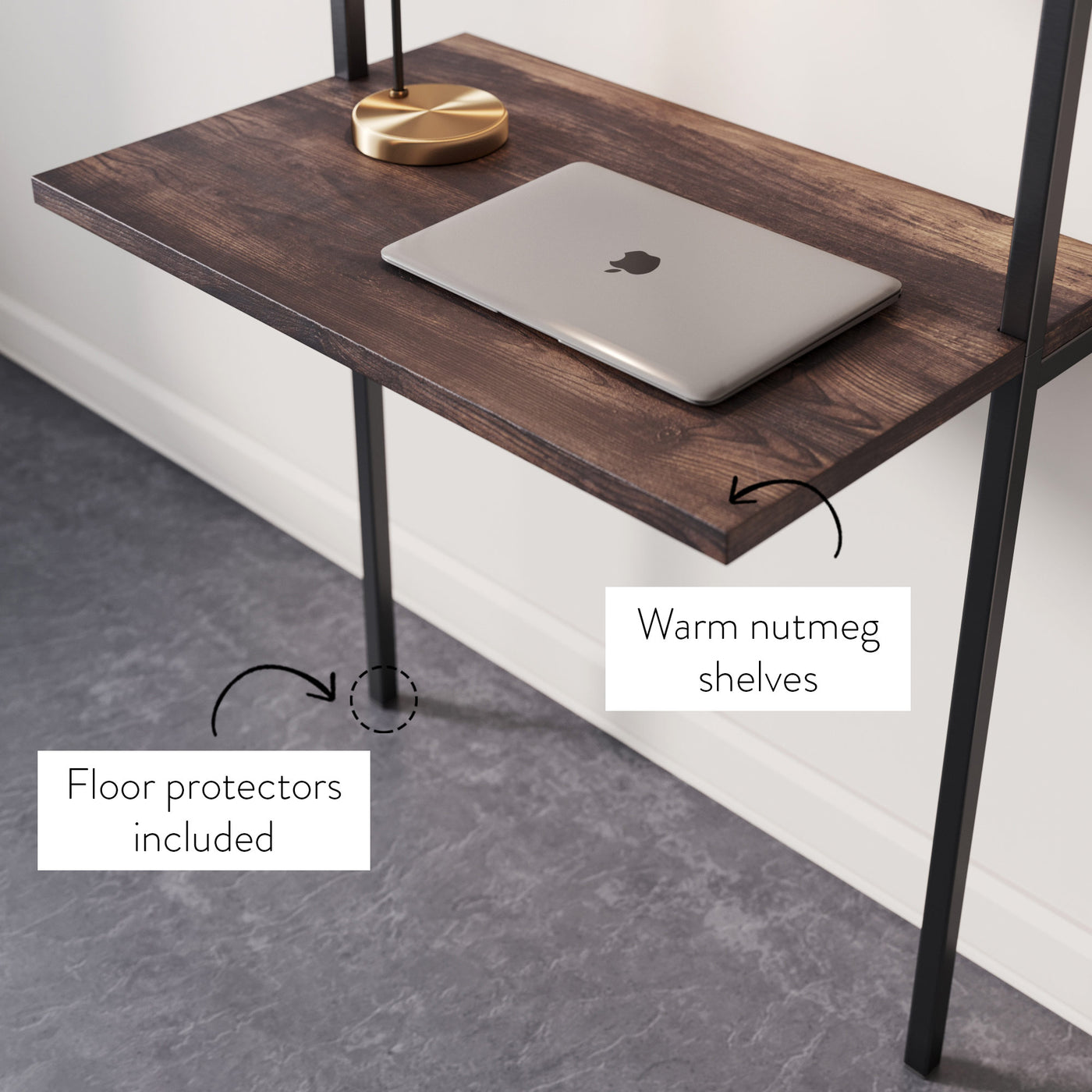 Theo Wall Mount 2-Shelf Ladder & Computer Desk Black | Nathan James