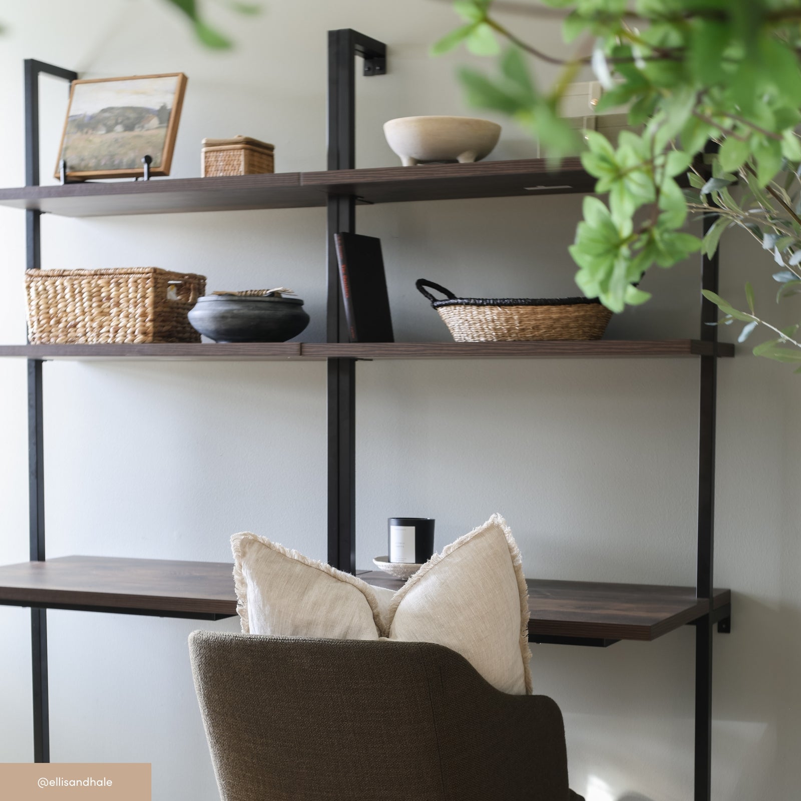 Theo Wall Mount 2-Shelf Ladder & Computer Desk Black | Nathan James