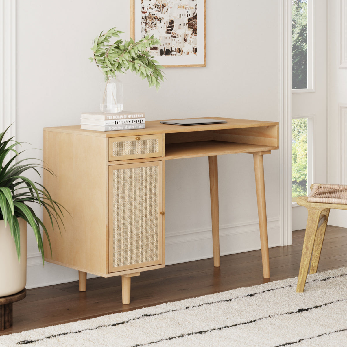 Boho Aaron Rattan Desk with Drawer | Nathan James