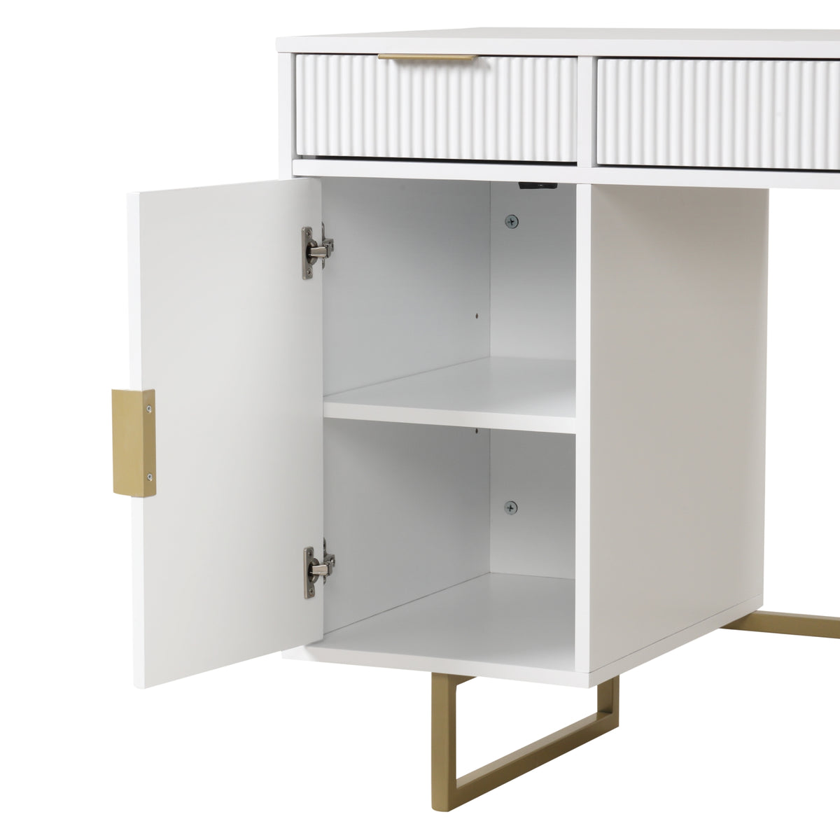 Jacklyn Glam White Wood Fluted Storage Computer Desk | Nathan James
