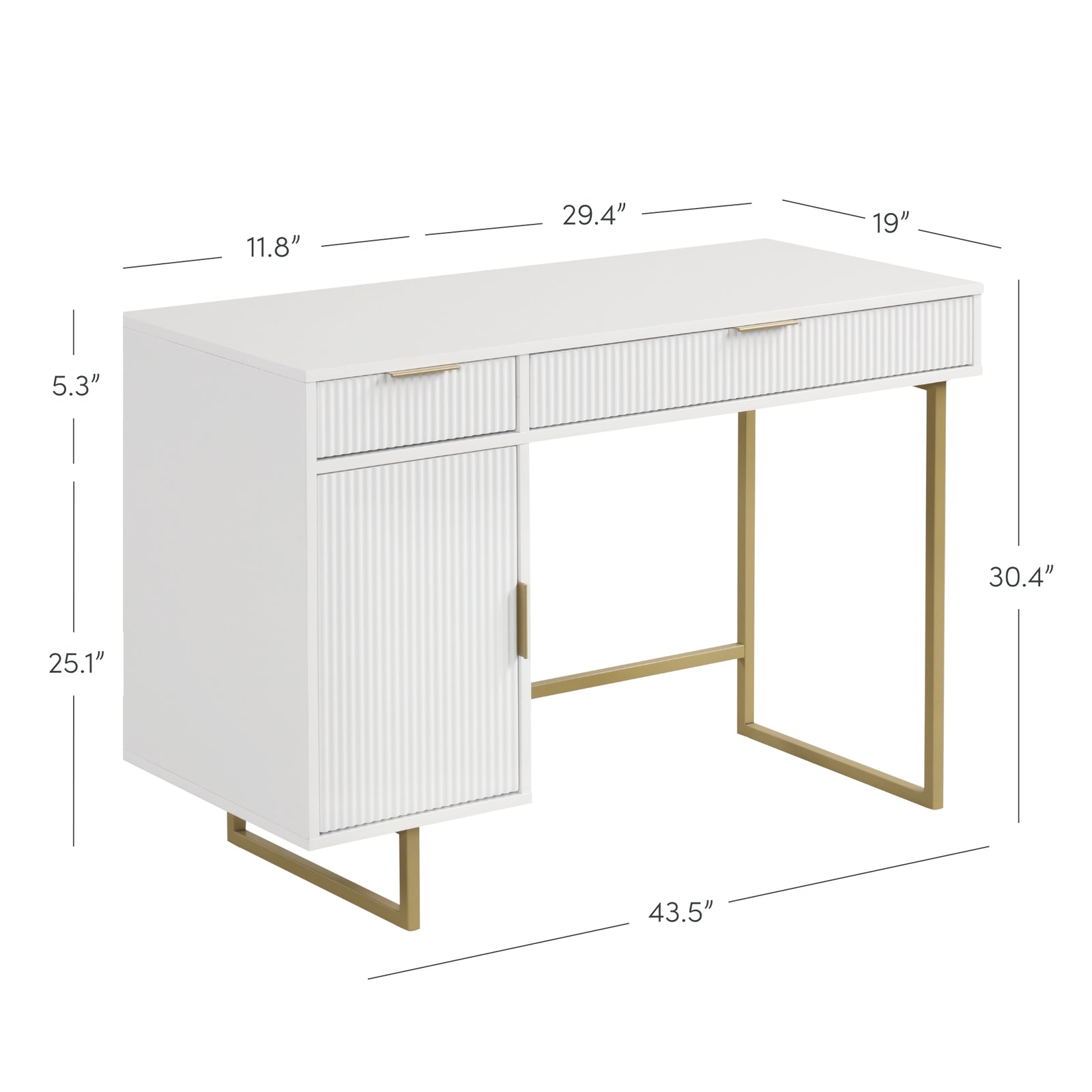 Jacklyn Glam White Wood Fluted Storage Computer Desk | Nathan James