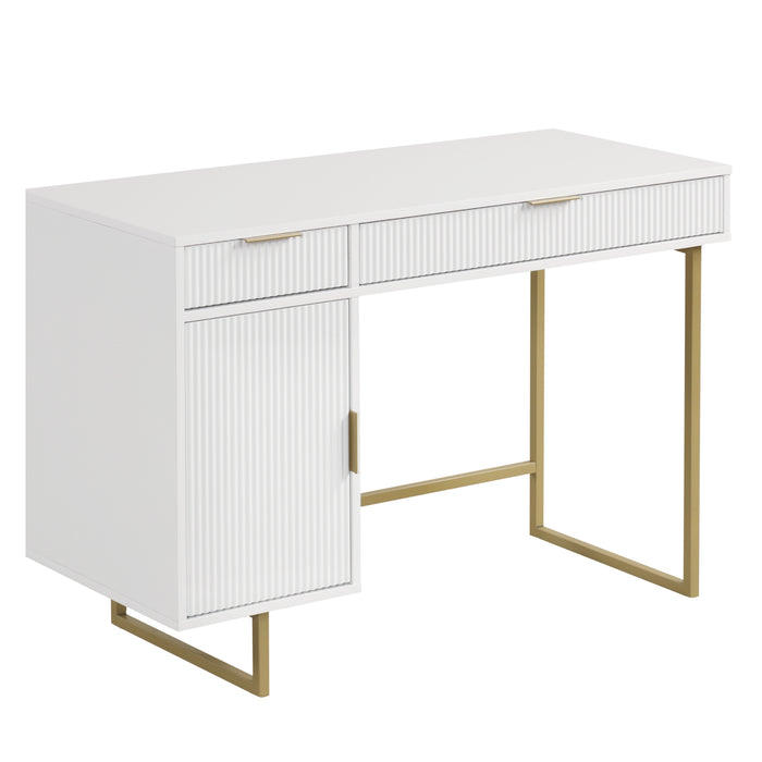 Jacklyn Glam White Wood Fluted Storage Computer Desk | Nathan James