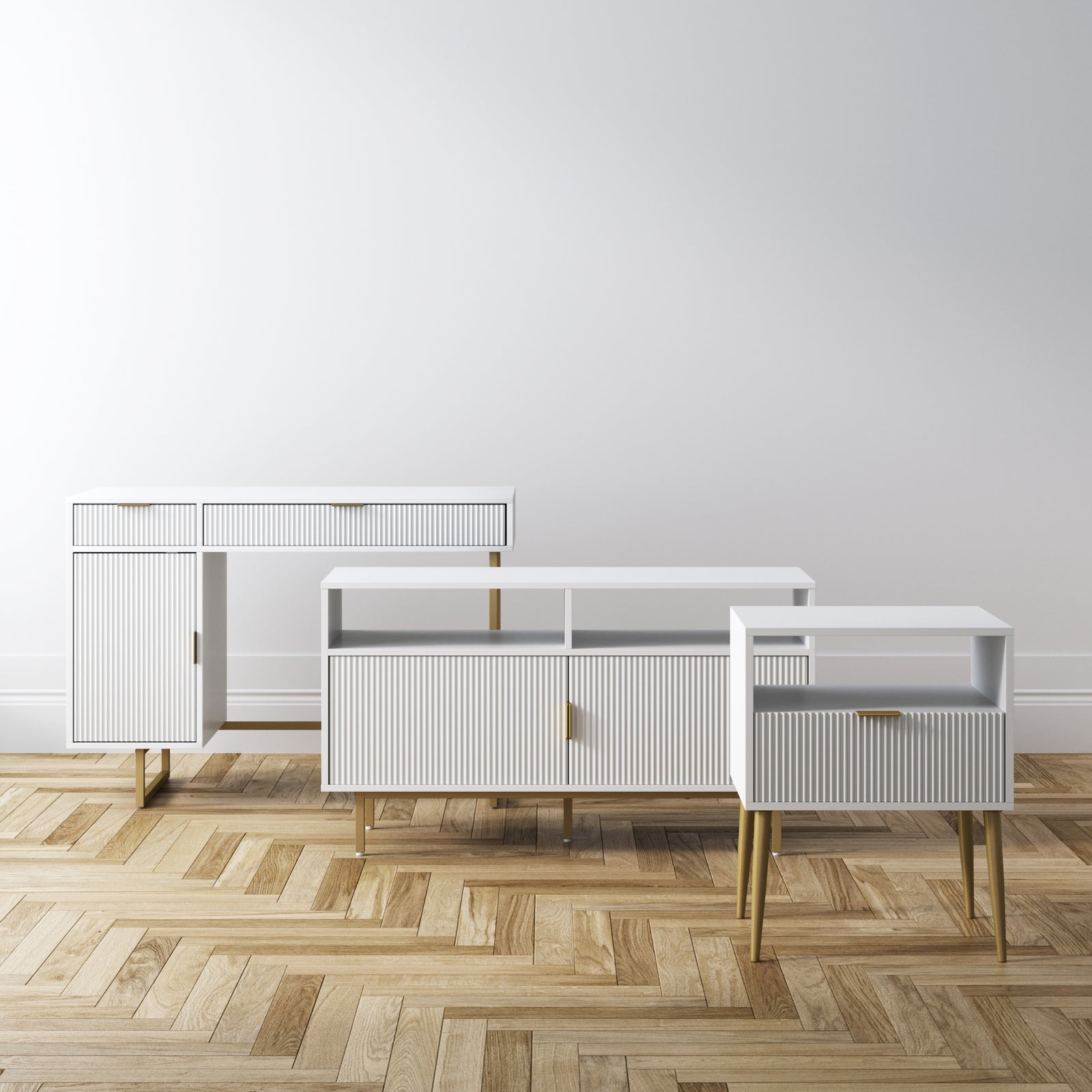 Jacklyn Glam White Wood Fluted Storage Computer Desk | Nathan James