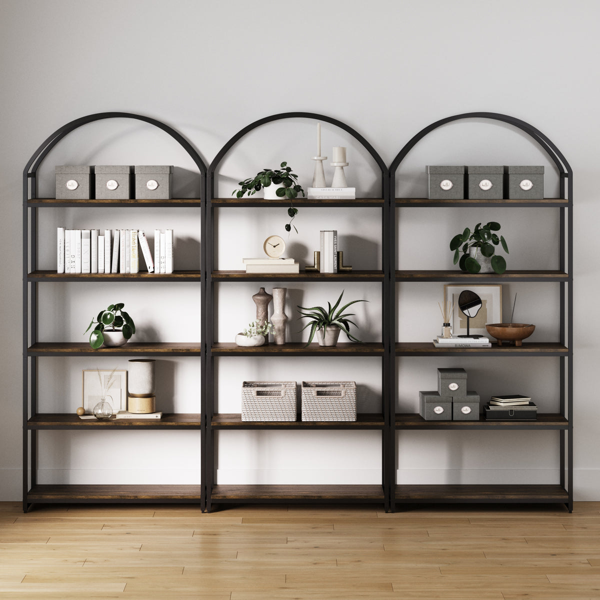 Haven Industrial Black Metal Arch Bookshelves Set of 3 | Nathan James