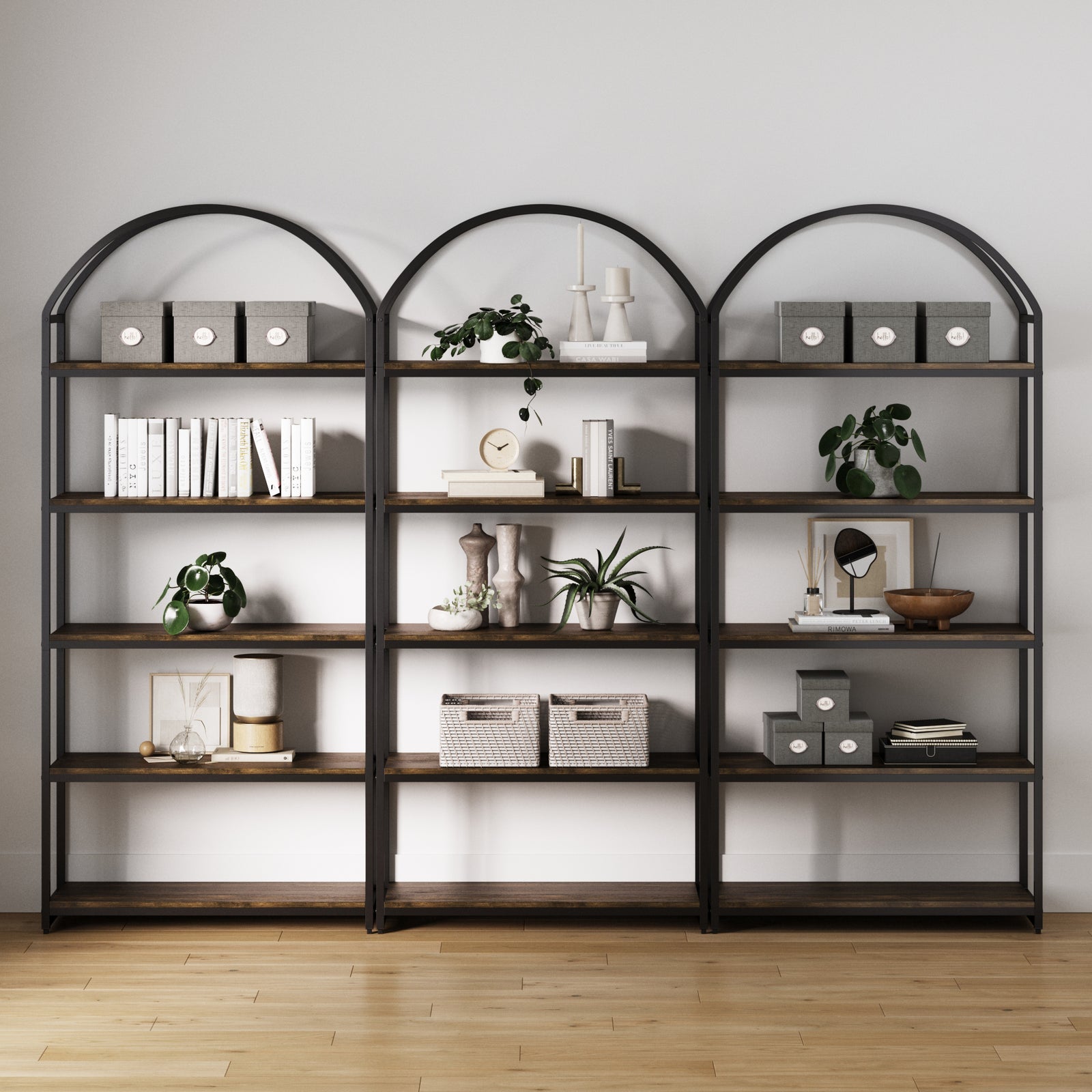Haven Industrial Black Metal Arch Bookshelves Set of 3 | Nathan James