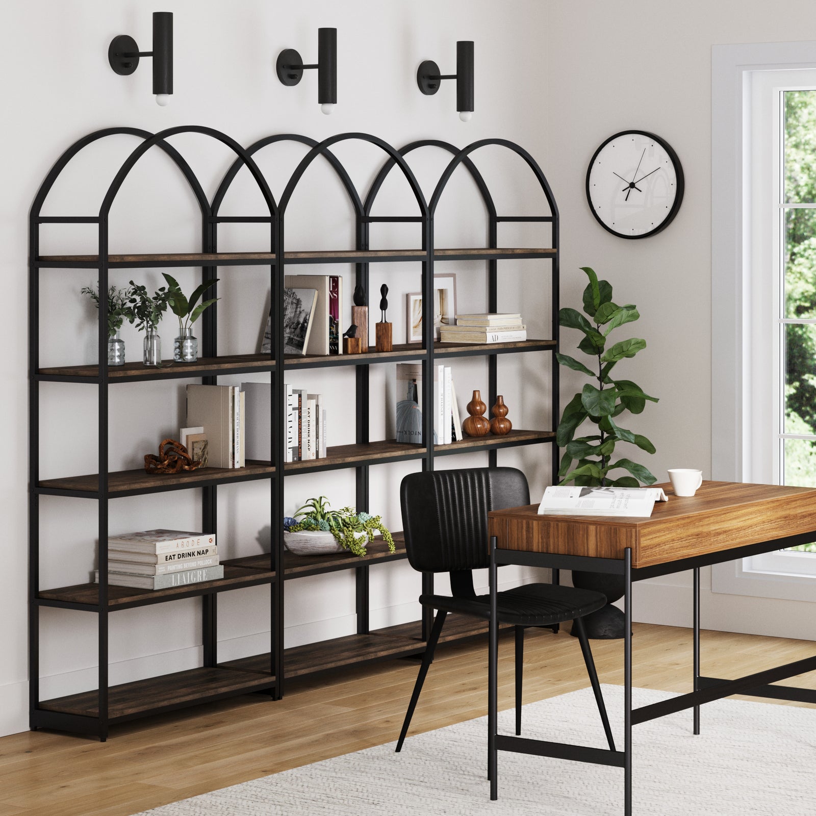 Haven Industrial Black Metal Arch Bookshelves Set of 3 | Nathan James