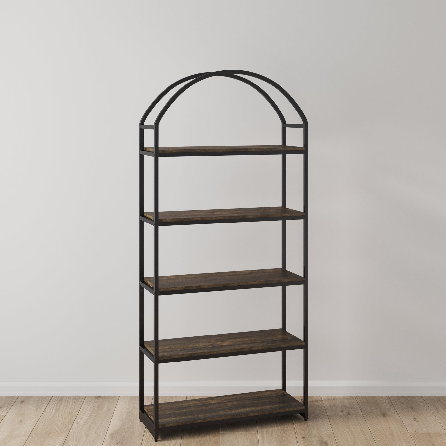 Haven Wood & Metal 5-Shelf Arch Bookshelf Black | Nathan James