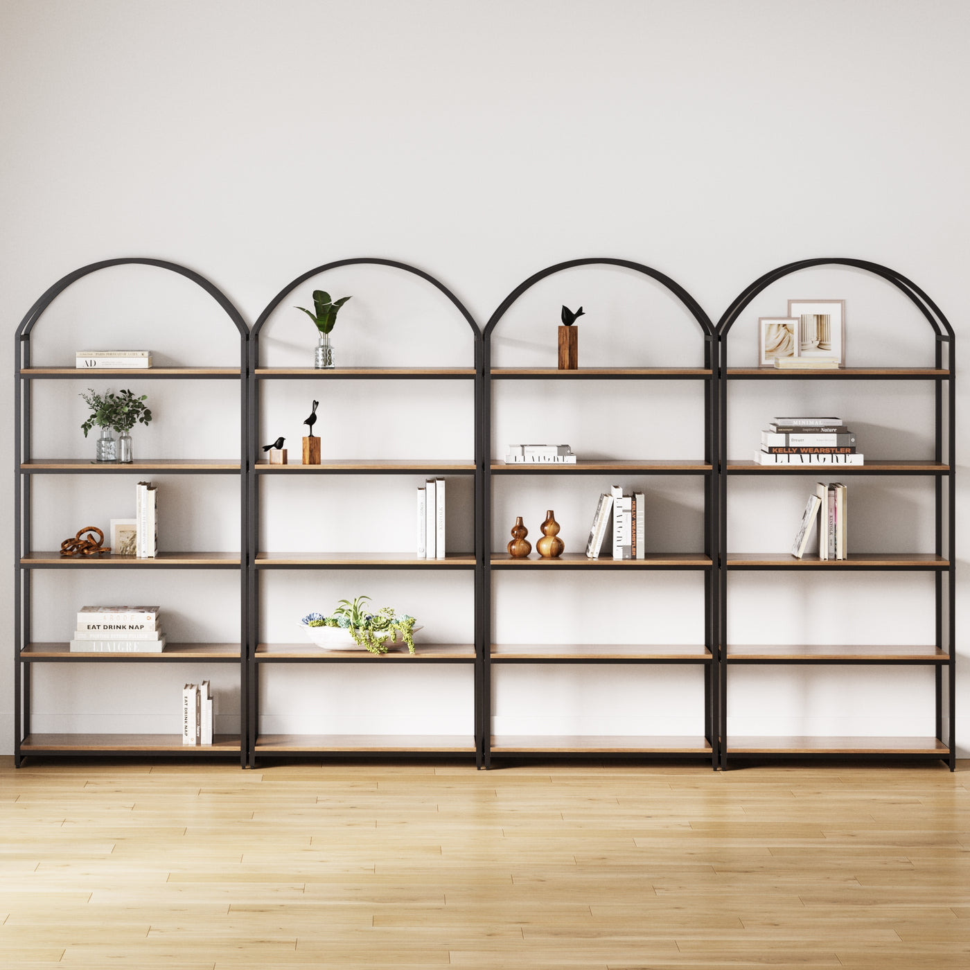 Set of 4 Haven Metal Arch 5-Shelf Bookshelves | Nathan James