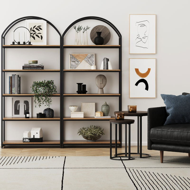 Haven Industrial Metal Arch Open 5-Shelf Bookshelf | Nathan James