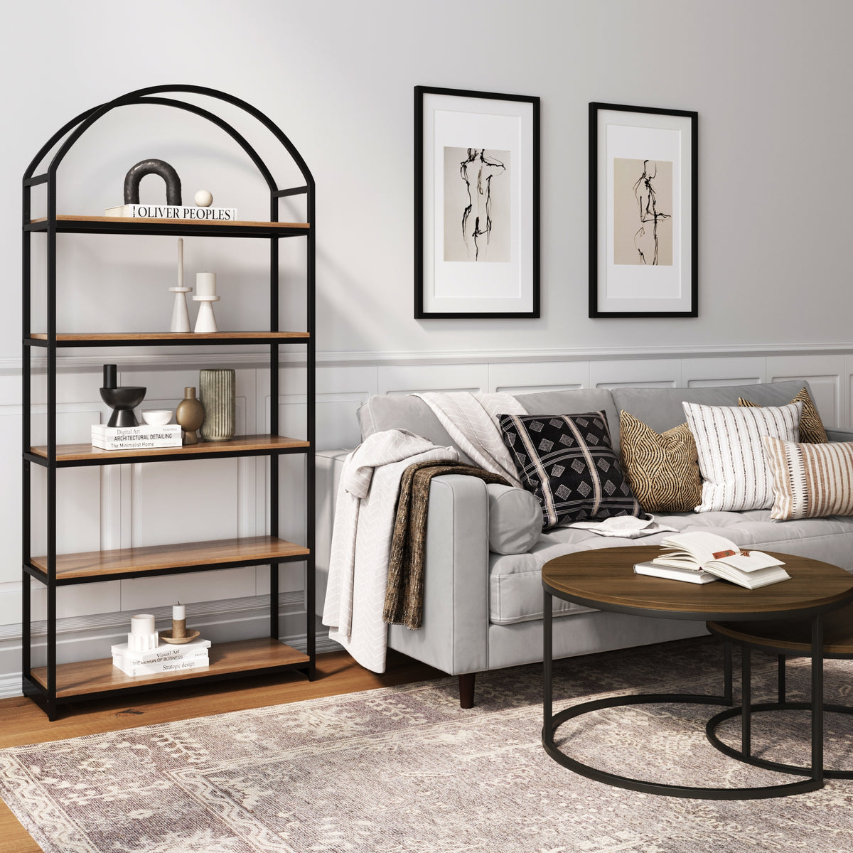 Haven Industrial Metal Arch Open 5-Shelf Bookshelf | Nathan James