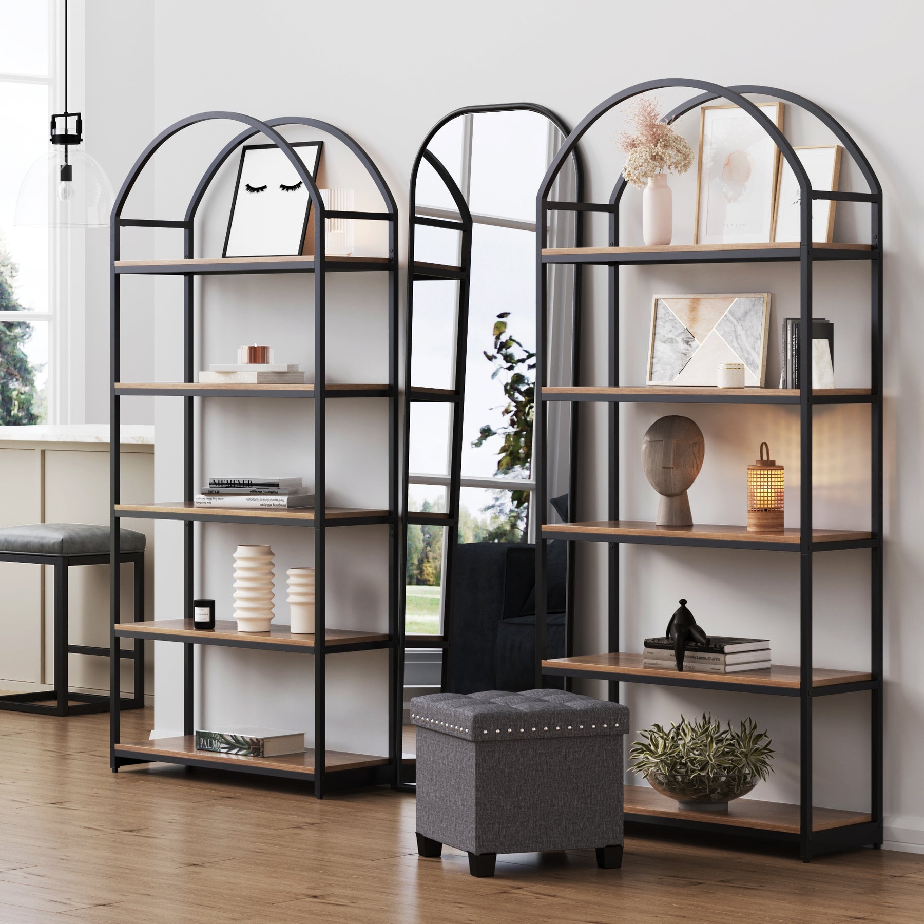 Haven Industrial Metal Arch Open 5-Shelf Bookshelf | Nathan James
