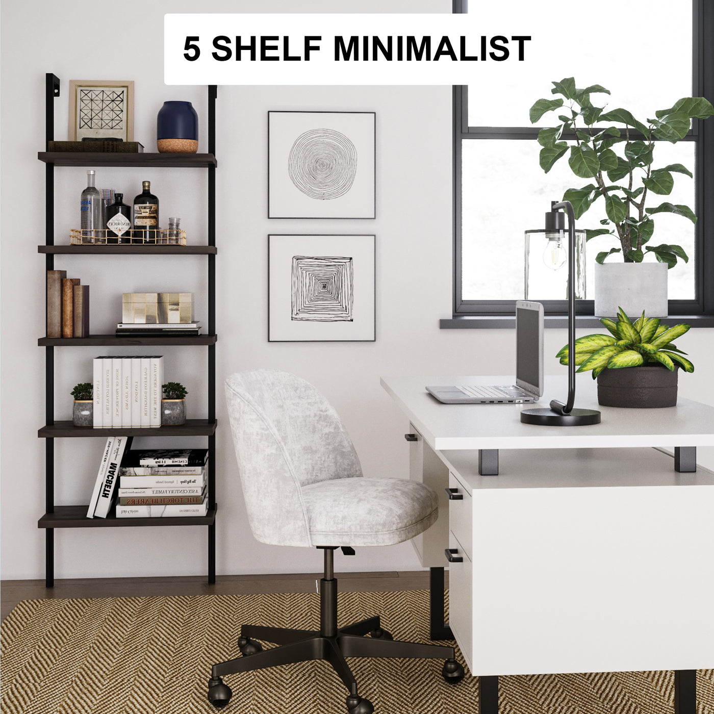 Theo Modern Ladder Bookshelf Wood & Metal | Nathan James