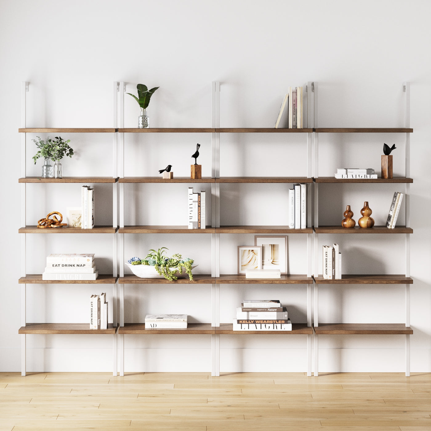 Theo Modern Ladder Bookshelf Wood & Metal Set of 4 | Nathan James