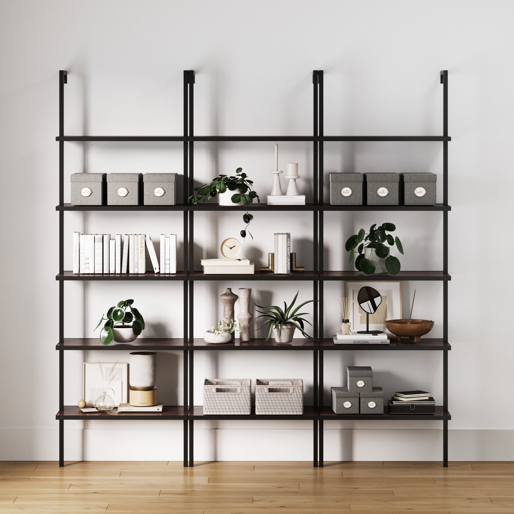 Theo Modern Ladder Bookshelf Wood & Metal Set of 3 | Nathan James