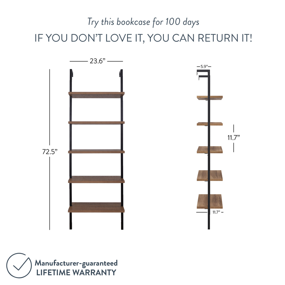 Theo Bookshelf Oak Matte Black 5-Shelf Ladder | Nathan James