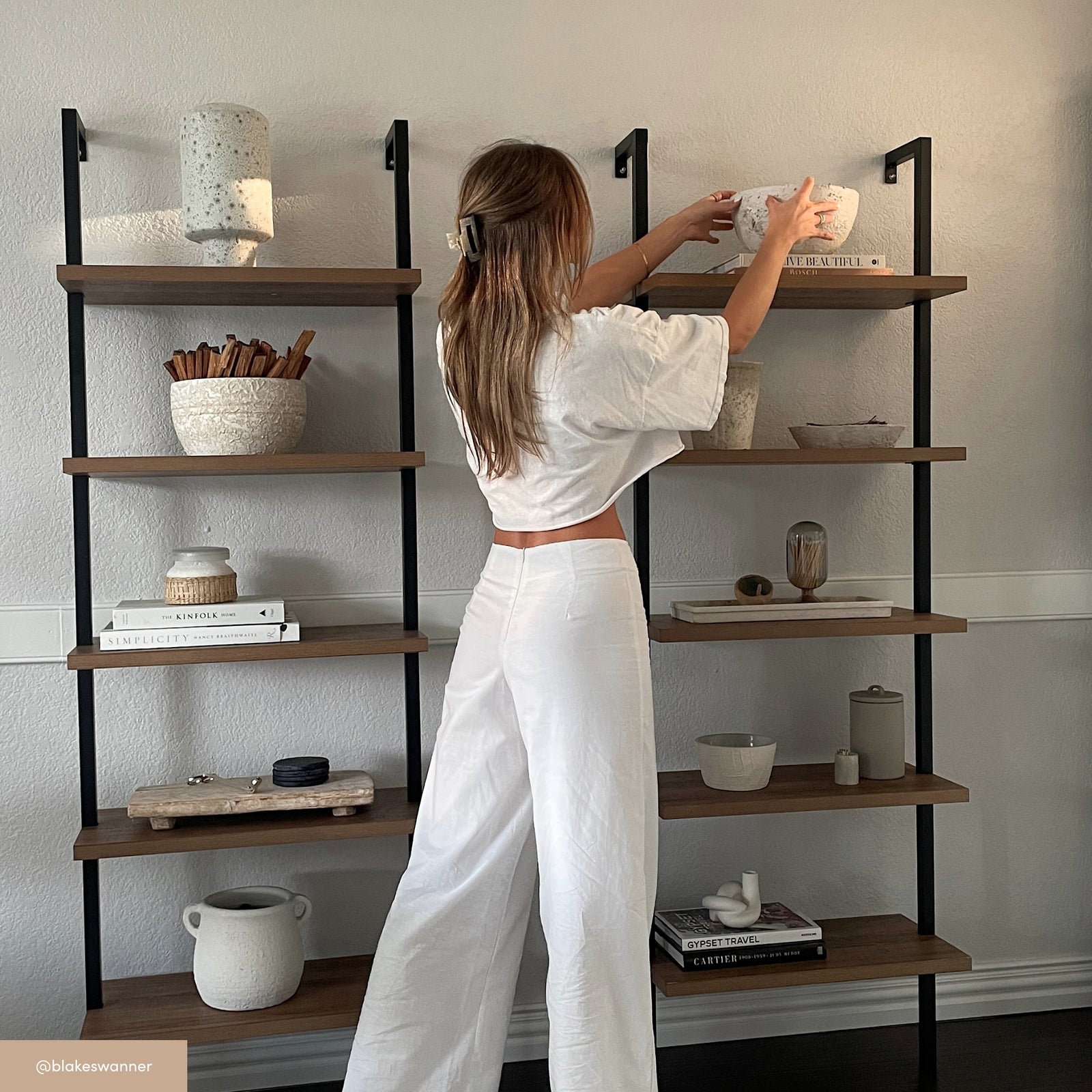 Theo Bookshelf Oak Matte Black 5-Shelf Ladder | Nathan James