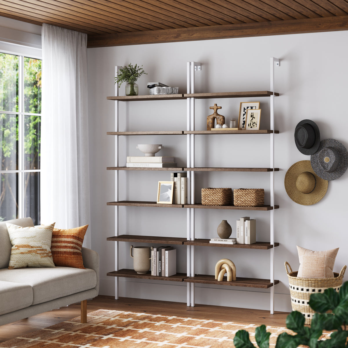 Theo Ladder Matte White Bookshelf Wood & Metal Set of 2 | Nathan James