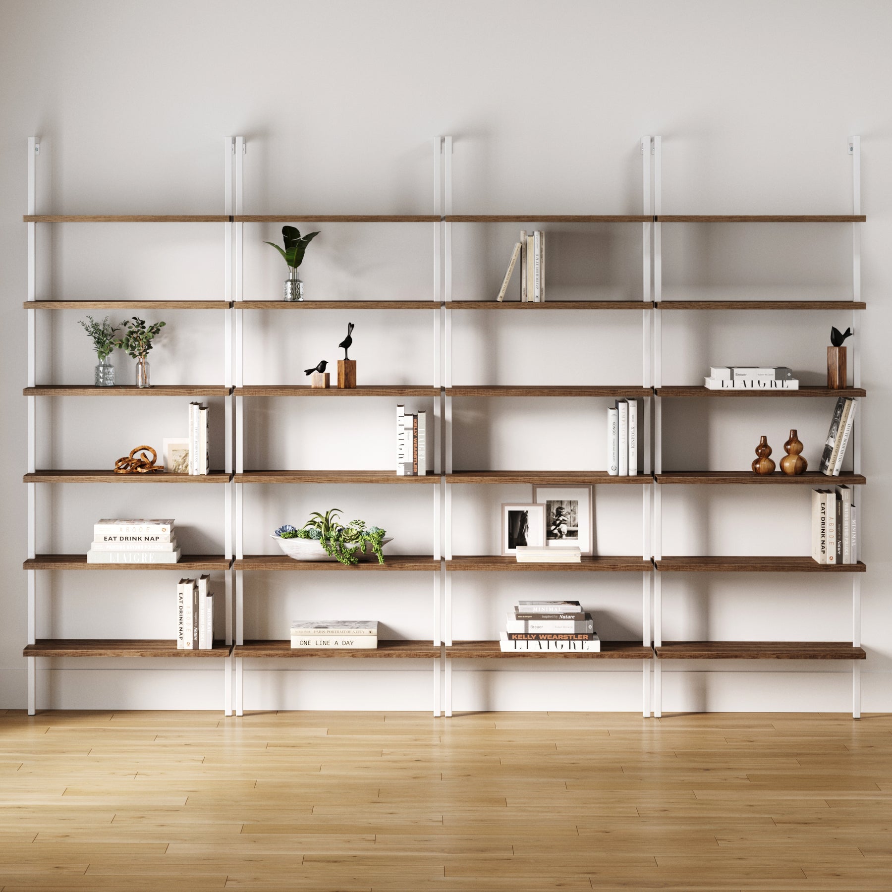 Theo Ladder Matte White Bookshelf Wood & Metal Set of 4 | Nathan James