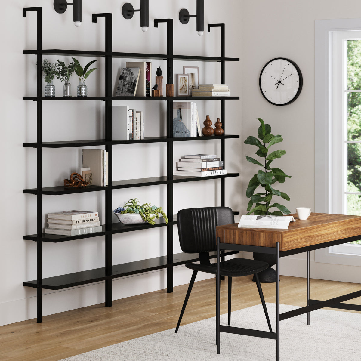 6-Shelf Wood Wall Mount Black Ladder Bookshelf Set of 3 | Nathan James