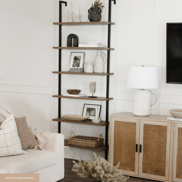 Theo 6-Shelf Bookshelf Oak Matte Black Set of 2 | Nathan James