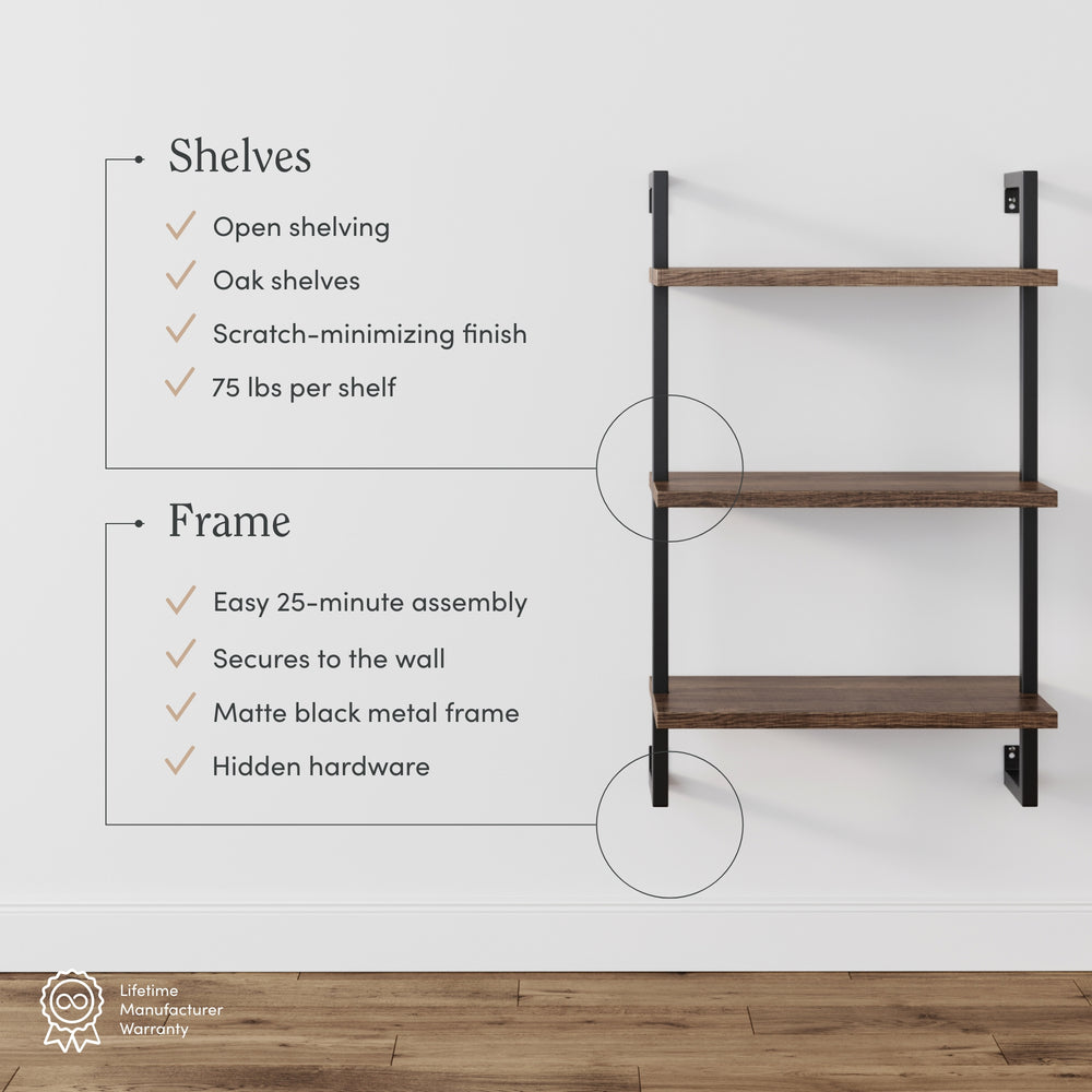 Theo Wood Floating Wall Mount Ladder Bookshelf | Nathan James