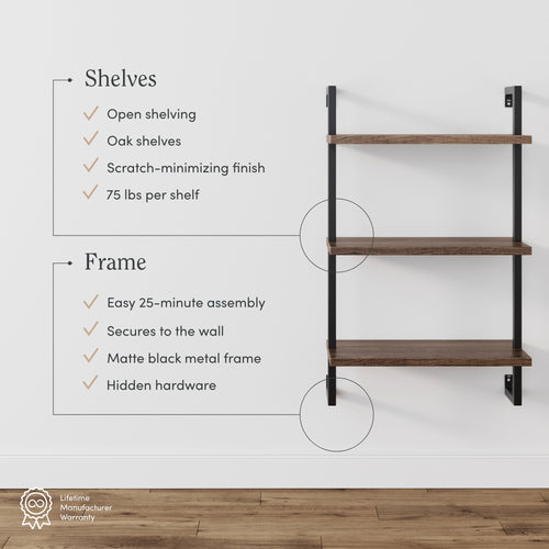 Theo Wood Floating Wall Mount Ladder Bookshelf | Nathan James