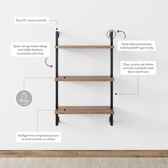 Theo Wood Floating Wall Mount Ladder Bookshelf | Nathan James