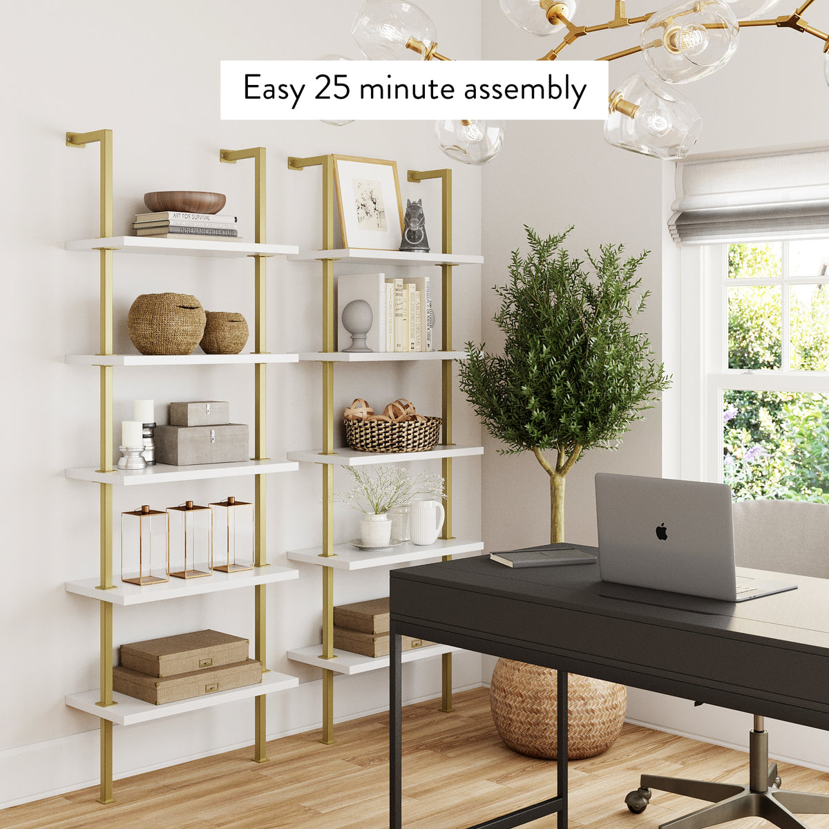 Theo Gold Bookshelf White Gold 5-Shelf Ladder | Nathan James