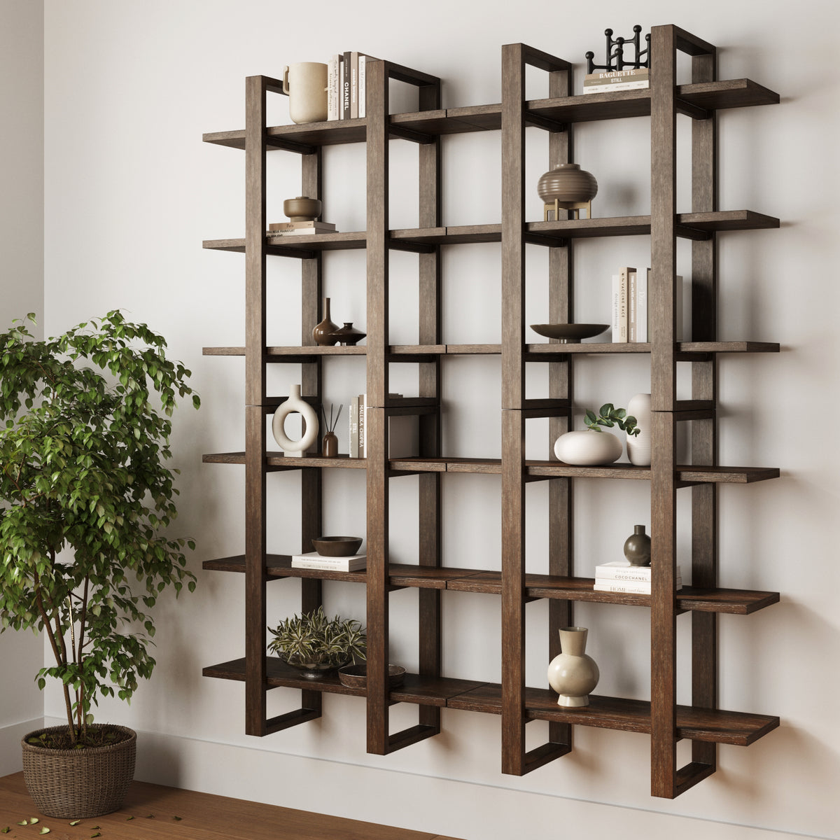 Benji Modern Farmhouse Dark Brown Wood Shelves Set of 4 | Nathan James