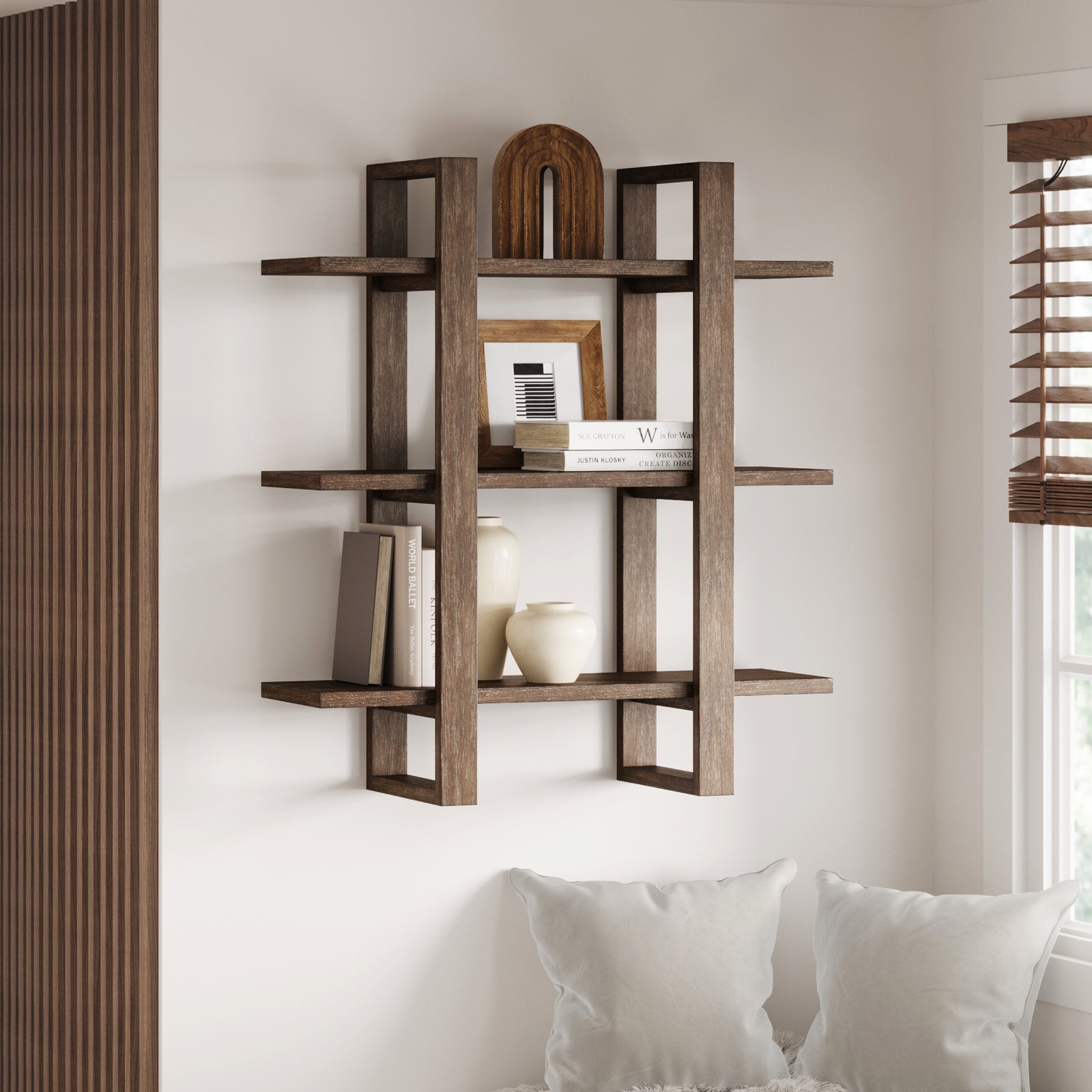 Benji Wood Floating Index Wall Shelf or Display | Brown| Nathan James