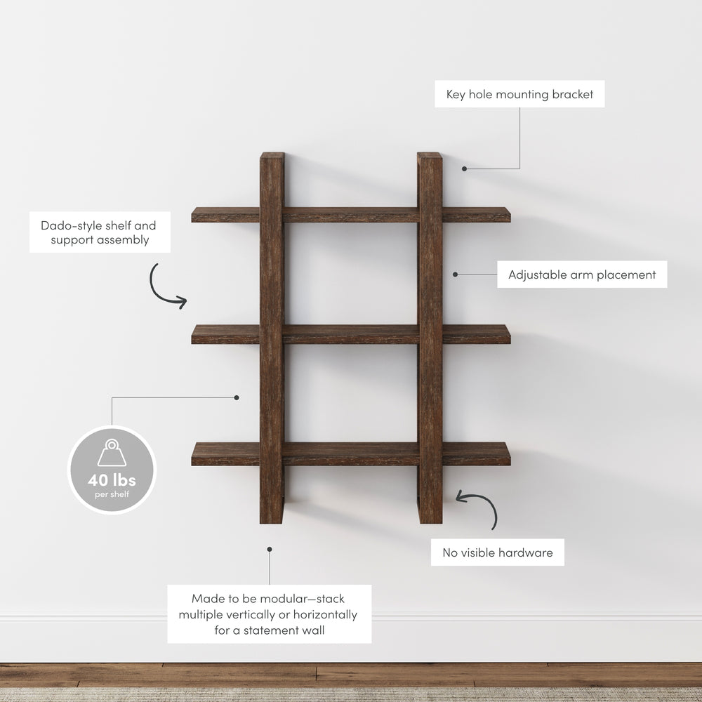 Benji Wood Floating Index Wall Shelf or Display | Brown| Nathan James